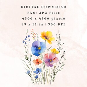 Watercolor Wildflowers Clipart, Spring Clipart, Colorful Wildflower ...