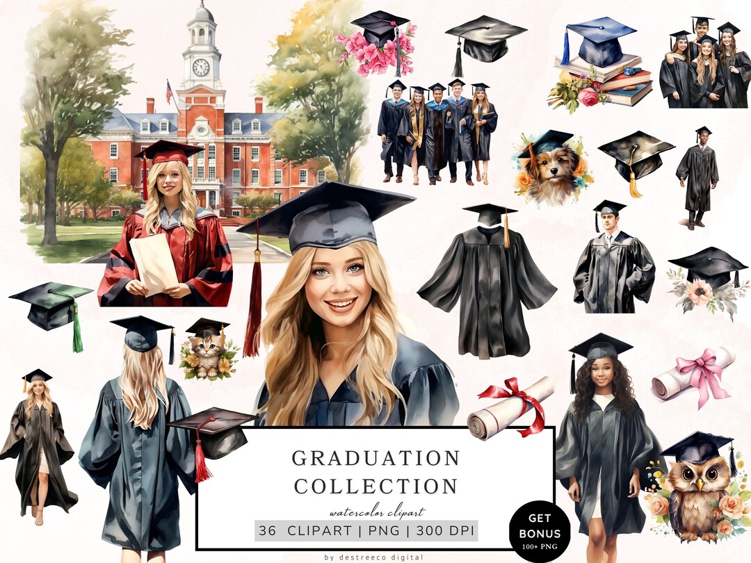 Watercolor Graduation Clipart, .graduation Cap, Graduation Ceremony ...