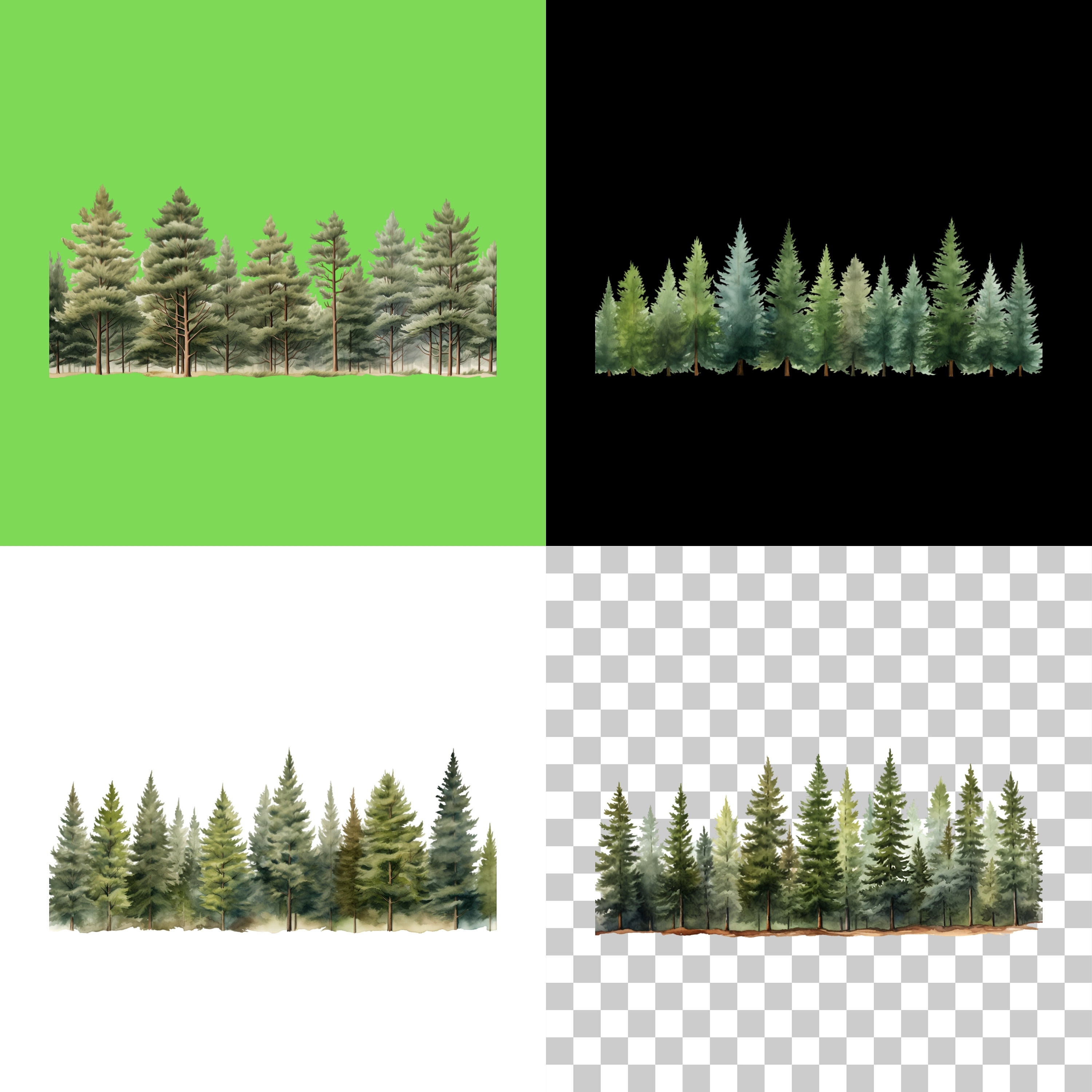 Watercolor Forest Clipart, Pine Forest Border Clipart, Row of Trees Png ...