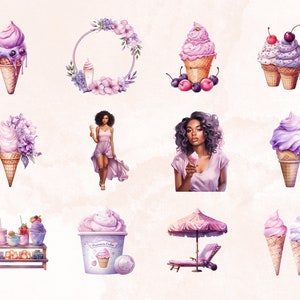 Watercolor Summer Clipart, Ice Cream Clipart, Party Clipart, Pink, Ice ...