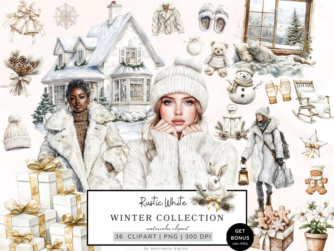 Winter Clipart Bundle, Cozy Winter Clipart, Christmas Graphics, Rustic ...