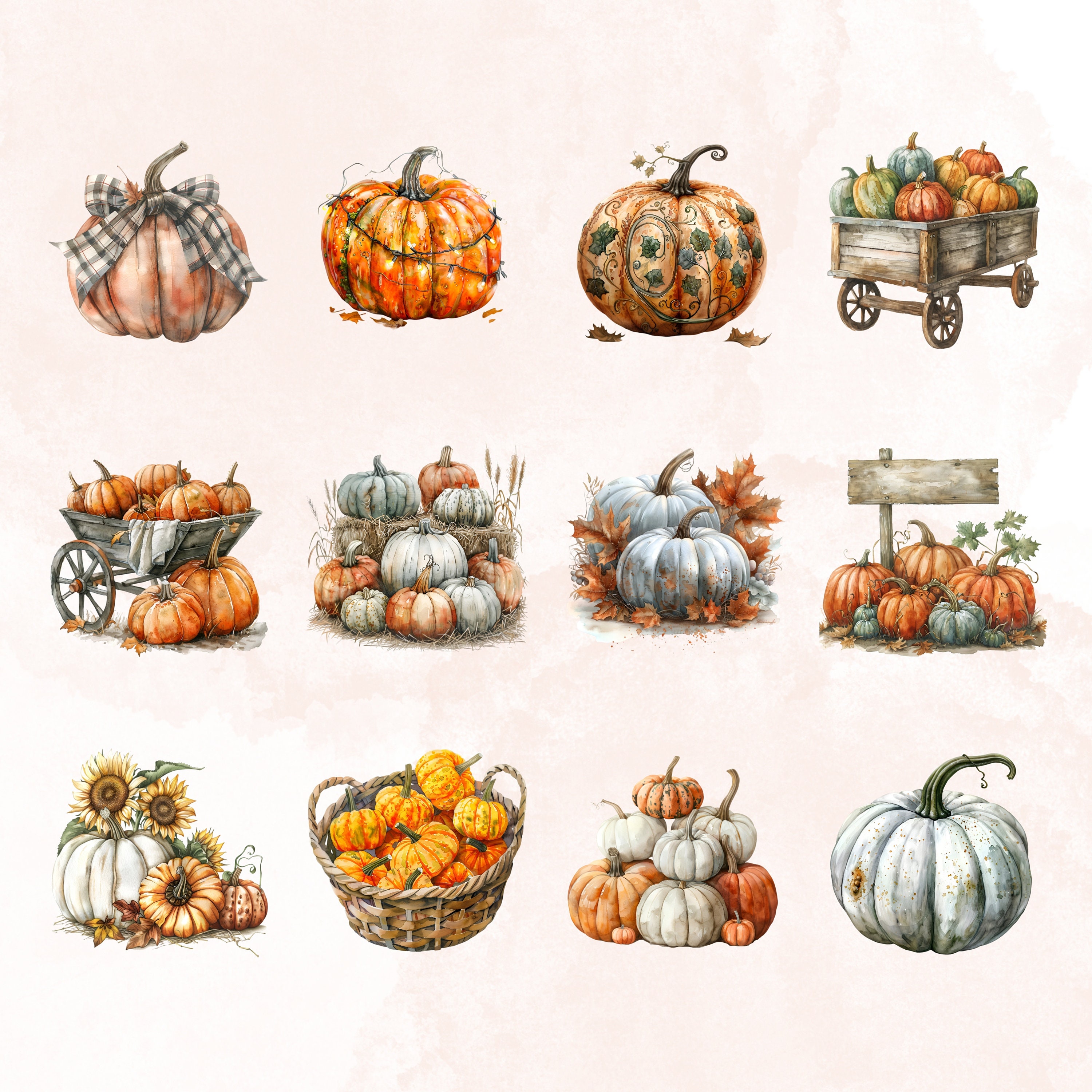 Watercolor Pumpkins Clipart Bundle, Autumn Clipart, Fall Graphics Png ...