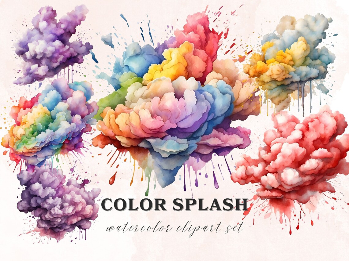 Color Splash Clipart, Watercolor Clipart Bundle, 16 PNG Paint Splatter ...