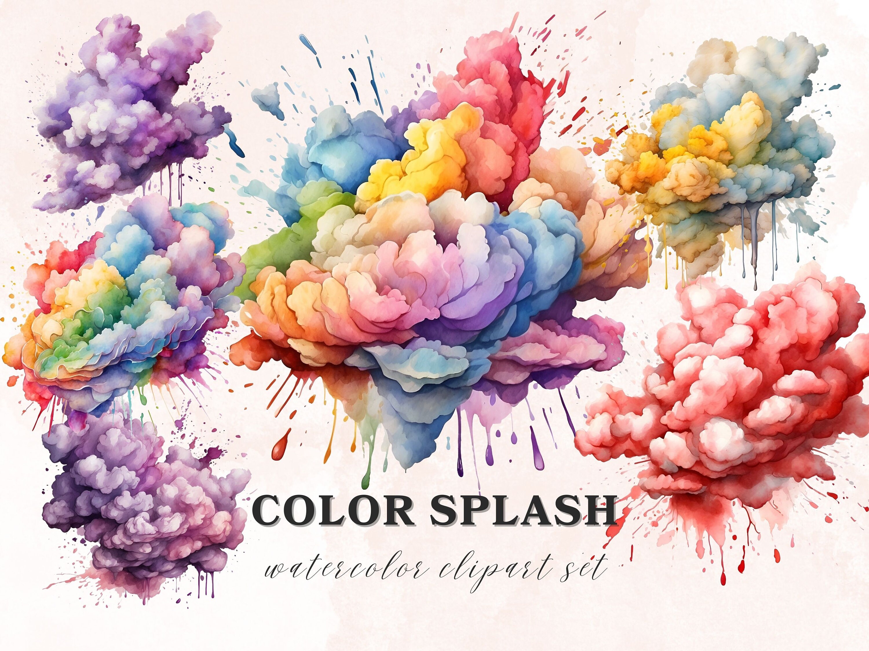 Color Splash Clipart, Watercolor Clipart Bundle, 16 PNG Paint Splatter ...
