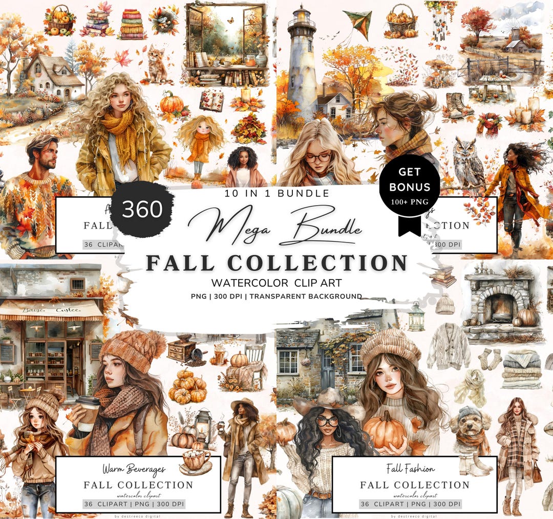 Autumn Clipart Bundle, Fall Graphics Png, Cozy Autumn, Pumpkins Clipart ...