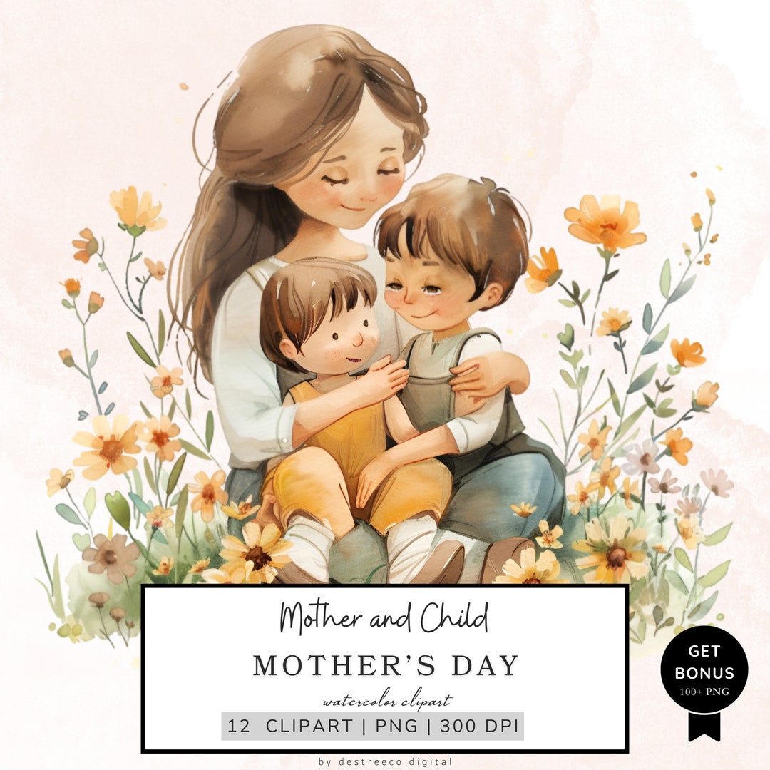 Mother and Child Clipart, Mothers Day Clipart, Floral Mom's Day ...