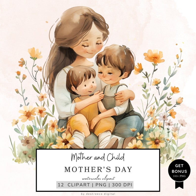 Mother and Child Clipart, Mothers Day Clipart, Floral Mom's Day ...