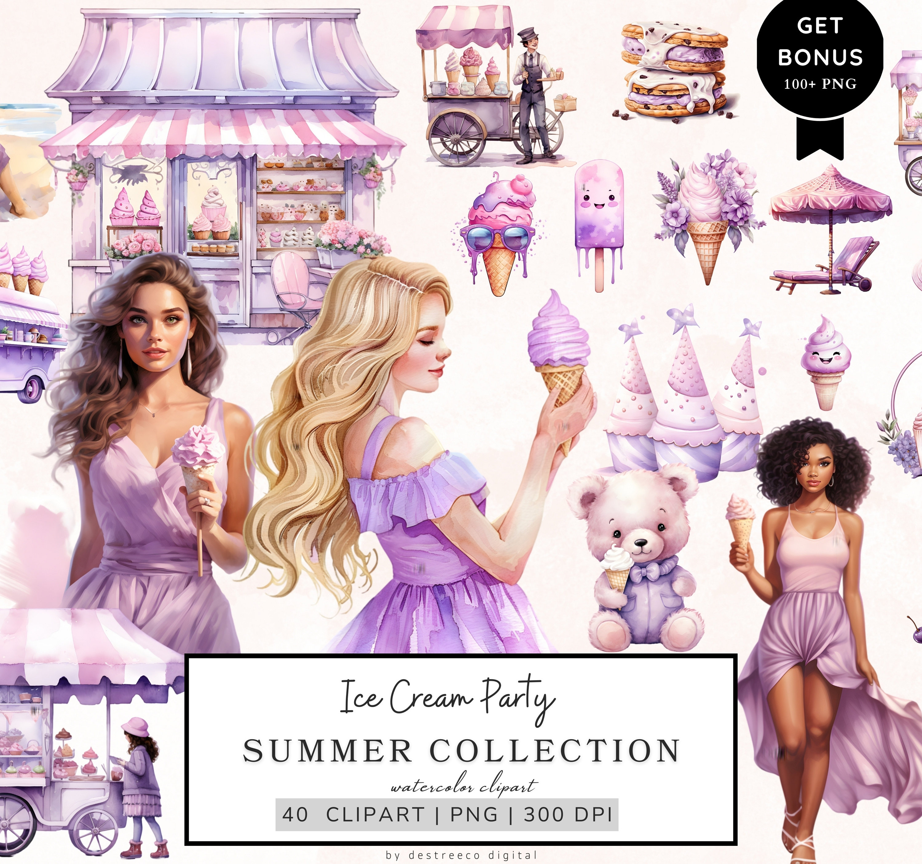 Hello Summer Clipart Bundle, Watercolor Summer Png Graphics, Holiday ...