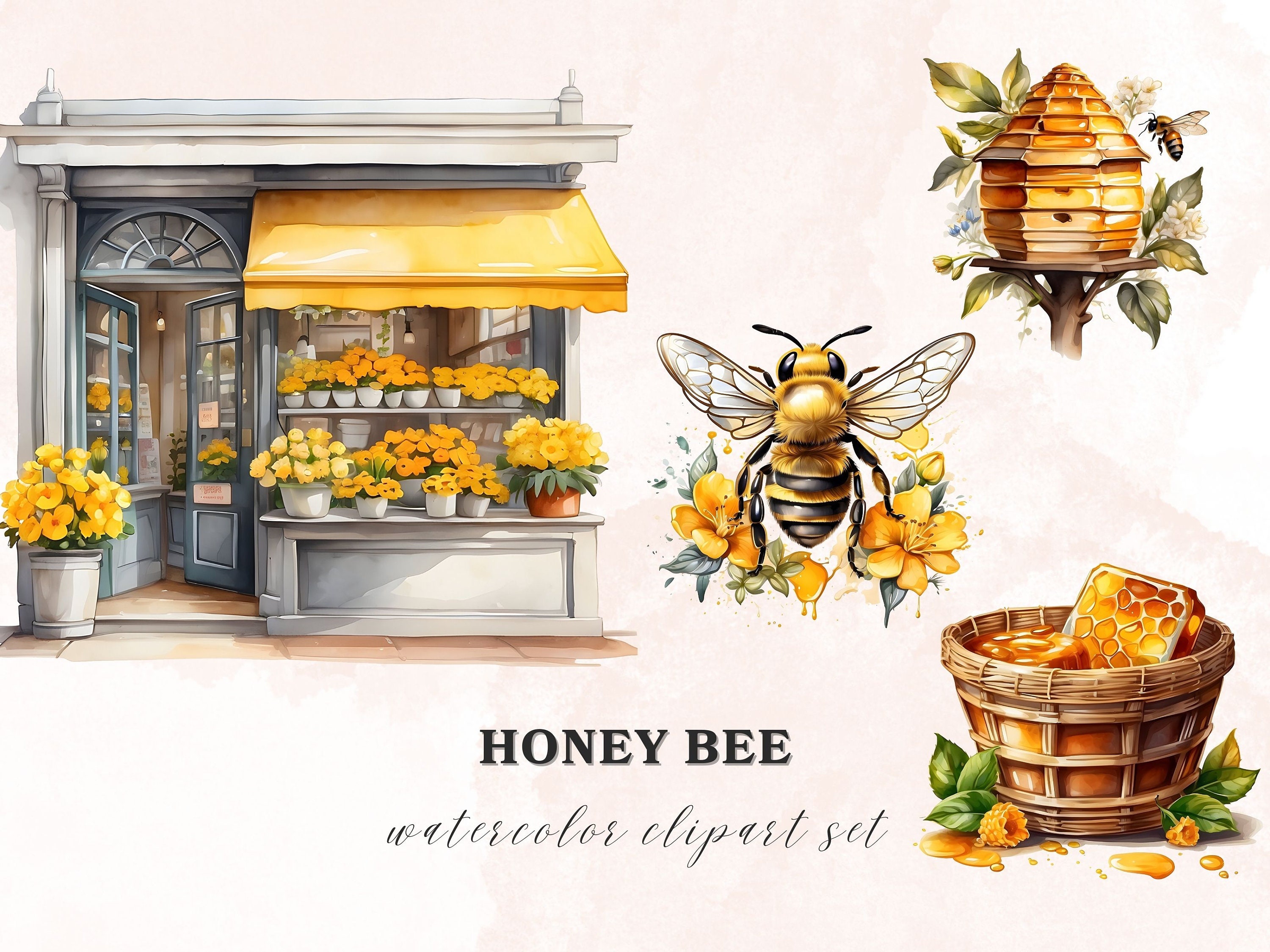 Watercolor Honey Bee Clipart Bundle, 12 Honey Lover Png Clipart, Honey ...