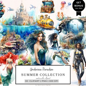 Hello Summer Clipart Bundle, Watercolor Summer Png Graphics, Holiday ...