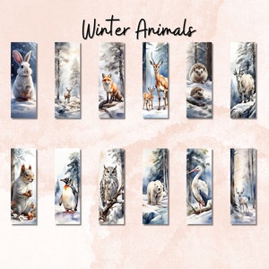 16 Winter Animals Printable Bookmarks, Watercolor Bookmark Sheets, PNG ...