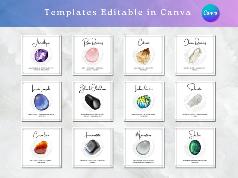 Crystal Meaning Cards, Printable Crystal Information Cards, Gemstone ...