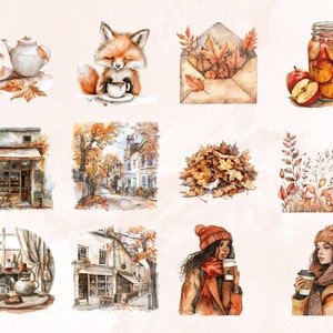 Watercolor Autumn Clipart, Fall Coffee Png Bundle, Cozy Autumn, Fall ...