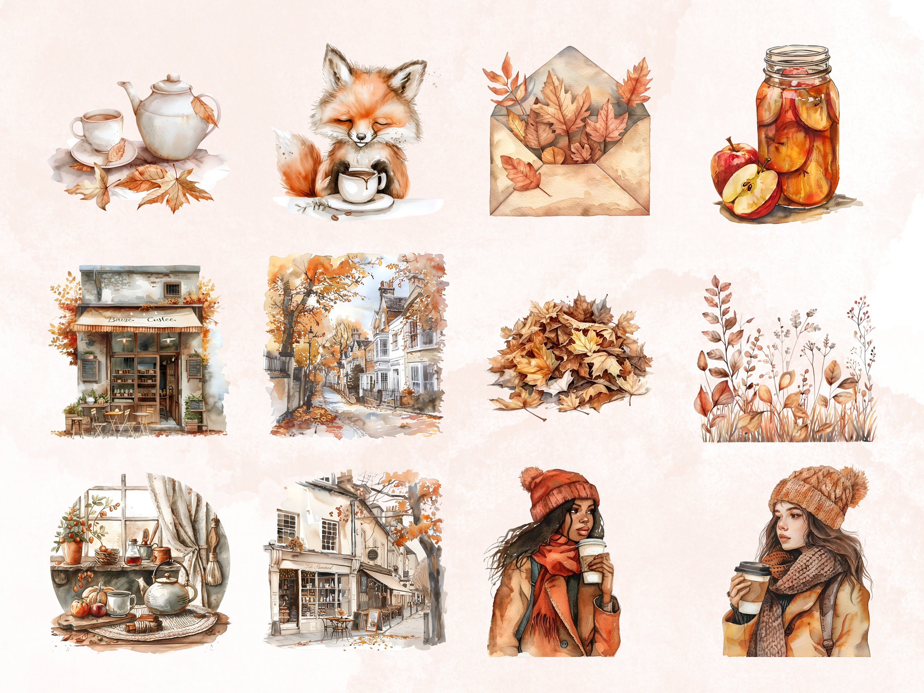 Watercolor Autumn Clipart, Fall Coffee Png Bundle, Cozy Autumn, Fall ...
