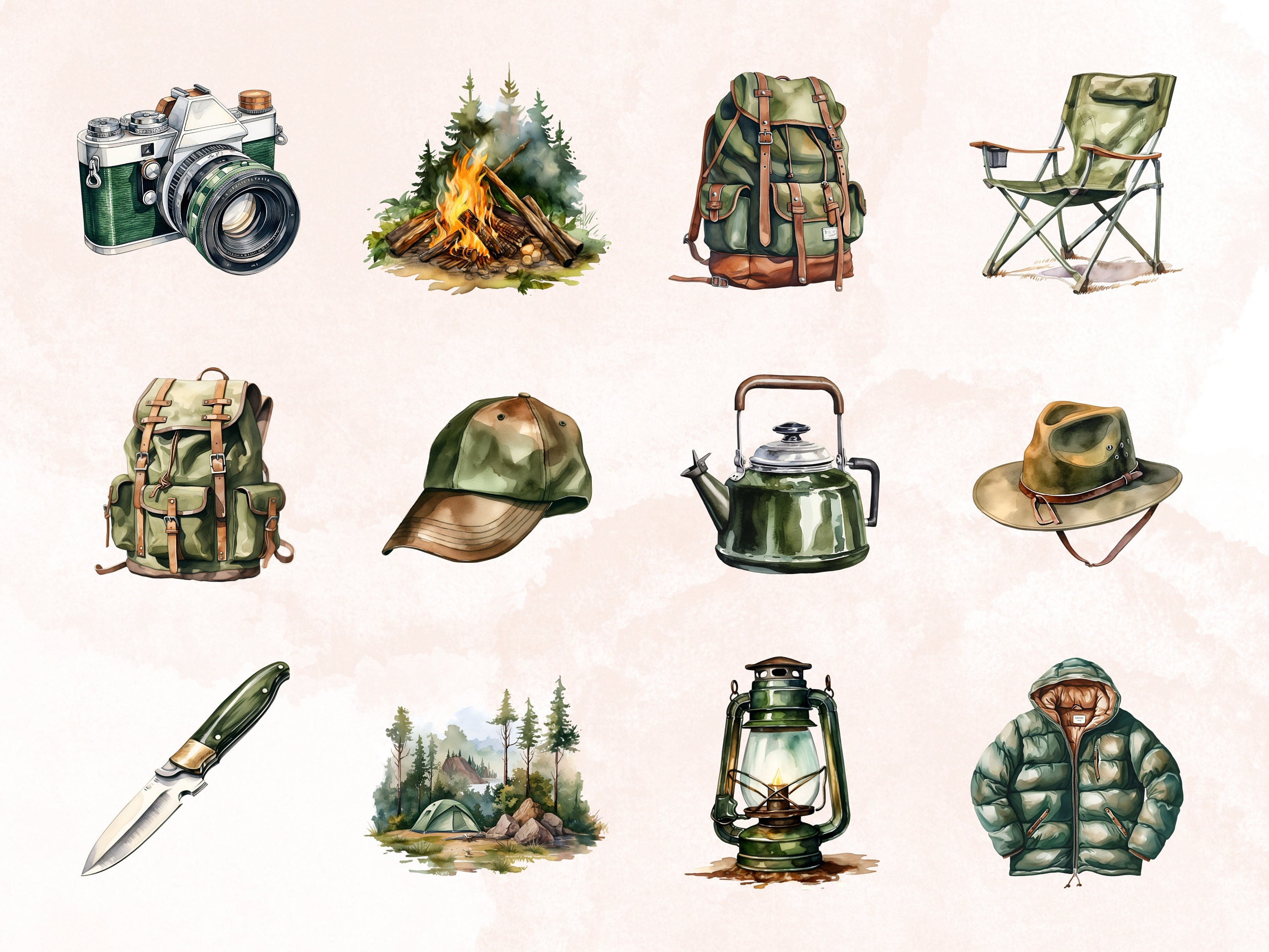 Watercolor Summer Clipart, Camping Clipart, Camp Tent Png, Campfire ...