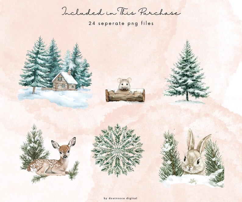 Watercolor Snowy Woodland Winter Clipart, Winter Pine Clipart, Winter ...