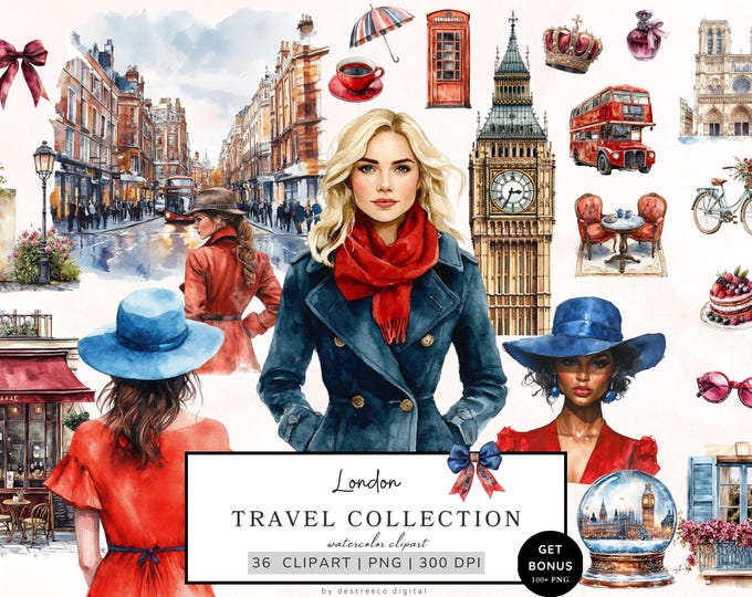 London Clip Art Collection, Watercolor Clip Art, Travel Clip Art ...