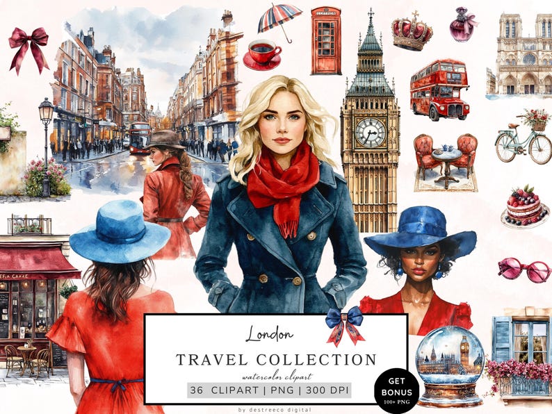 London Clipart, Travel Clipart Bundle, Romantic London Clipart, Big Ben ...