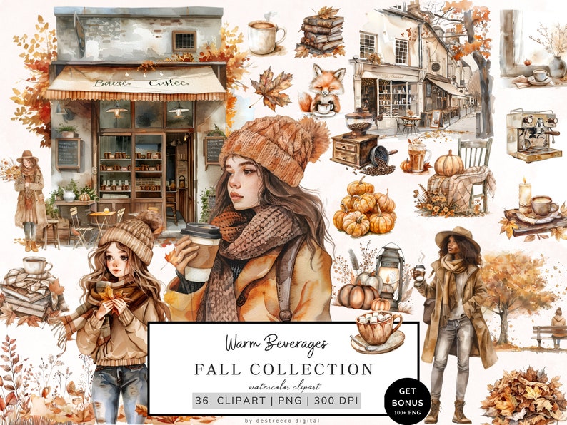 Watercolor Autumn Clipart, Fall Coffee Png Bundle, Cozy Autumn, Fall ...