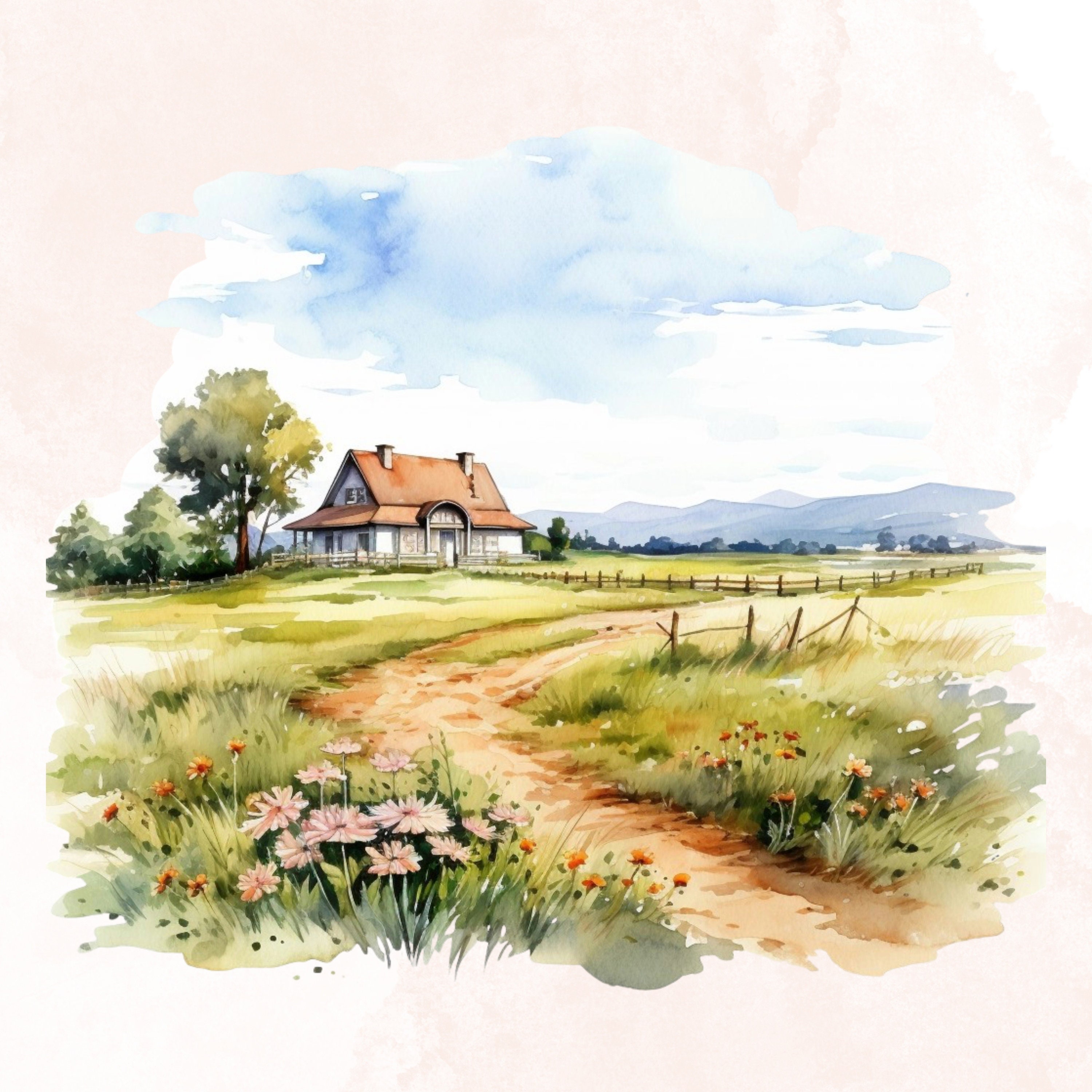 Watercolor Wildflowers Meadow Clipart, Cottagecore Clipart, Spring ...