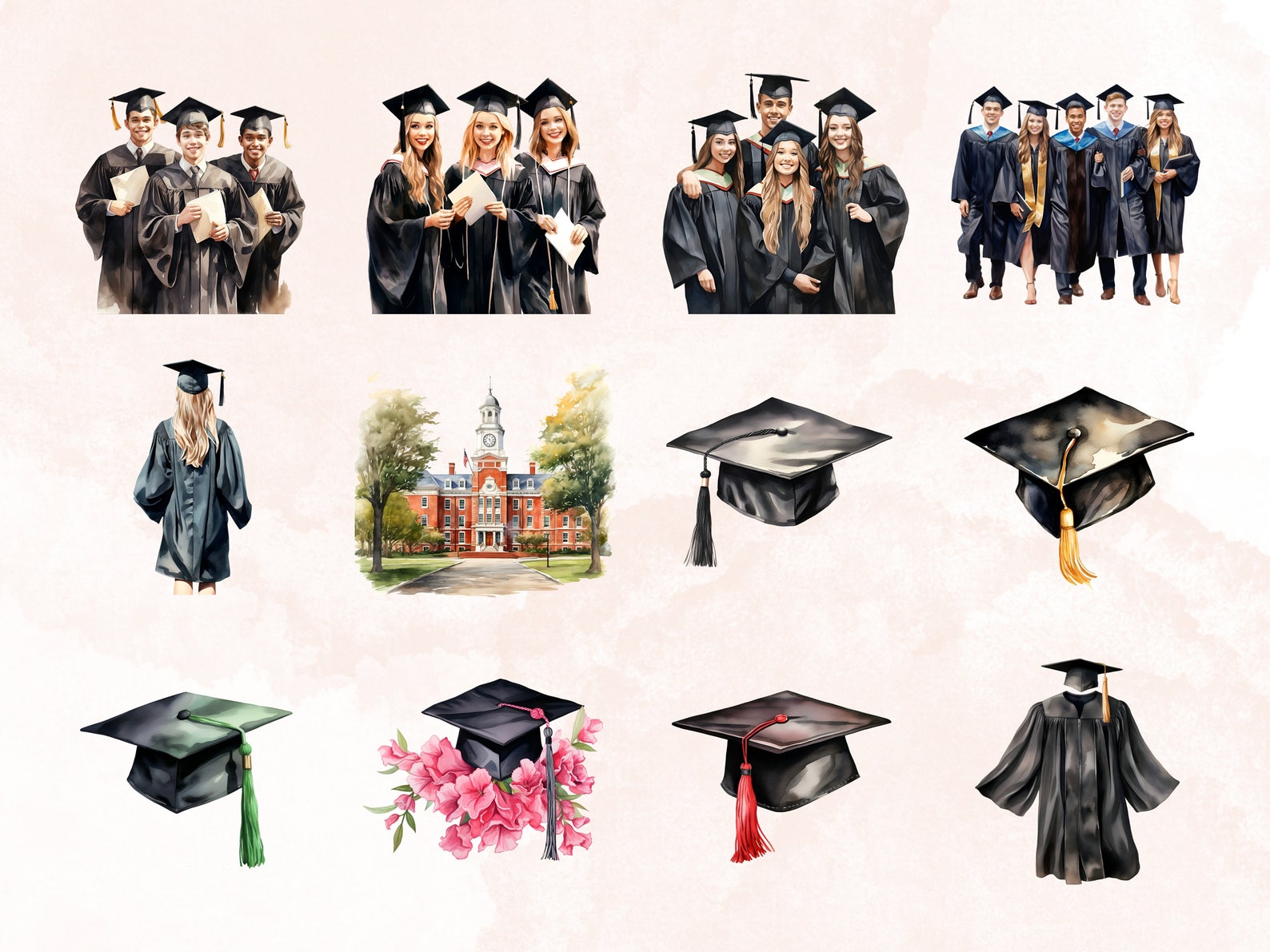 Watercolor Graduation Clipart, .graduation Cap, Graduation Ceremony ...
