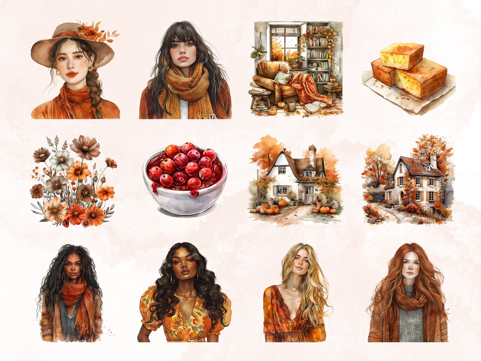Watercolor Autumn Clipart, Thanksgiving Clipart Bundle, Cozy Autumn ...