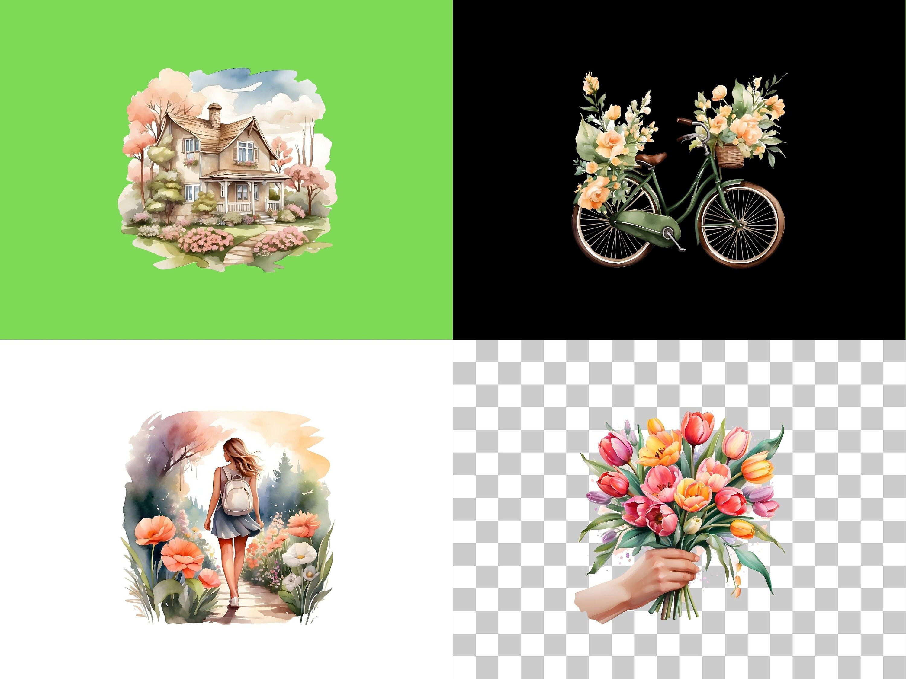Watercolor Spring Clipart, Cozy Spring Collection Clipart Bundle ...