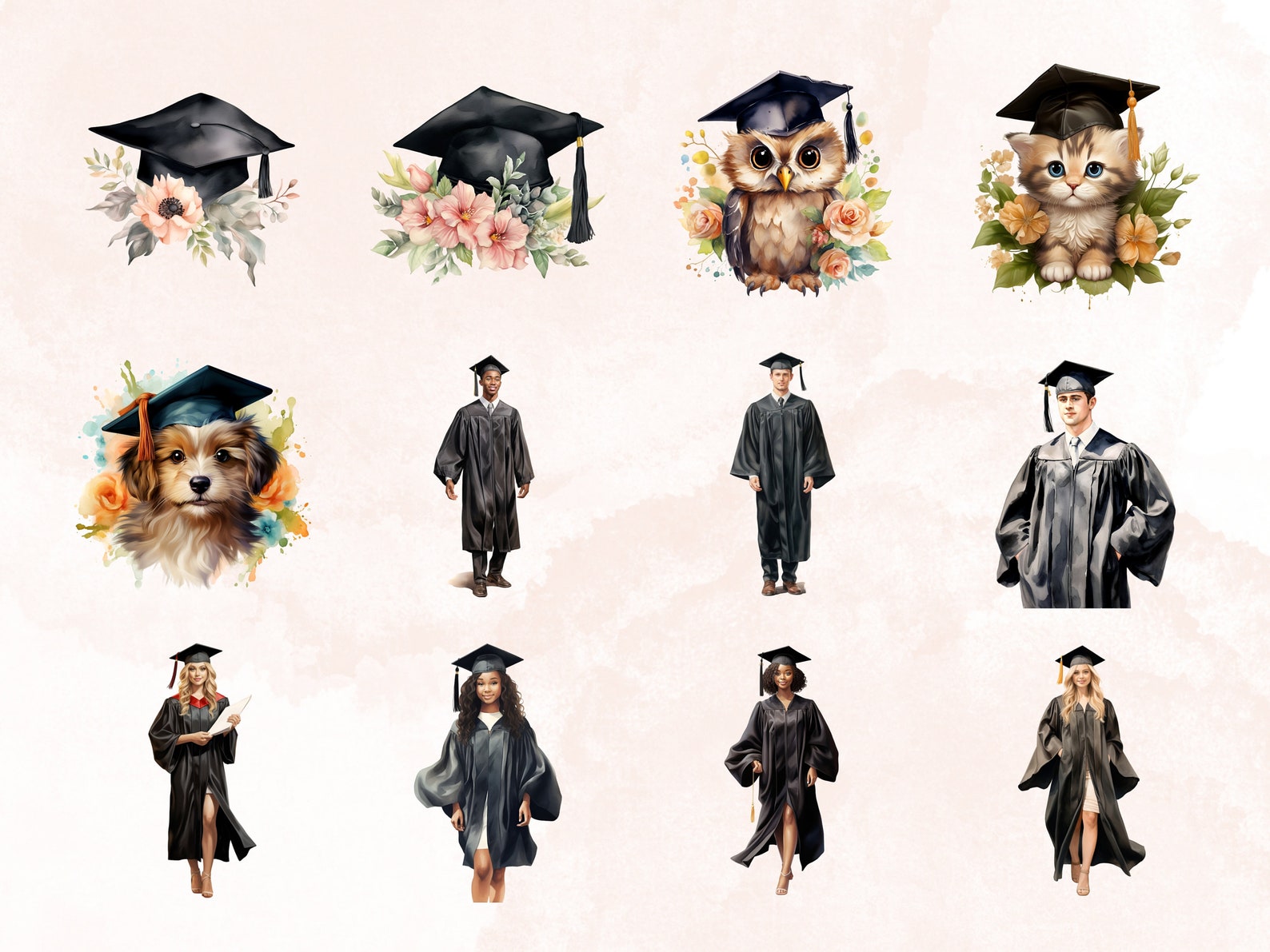 Watercolor Graduation Clipart, .graduation Cap, Graduation Ceremony ...