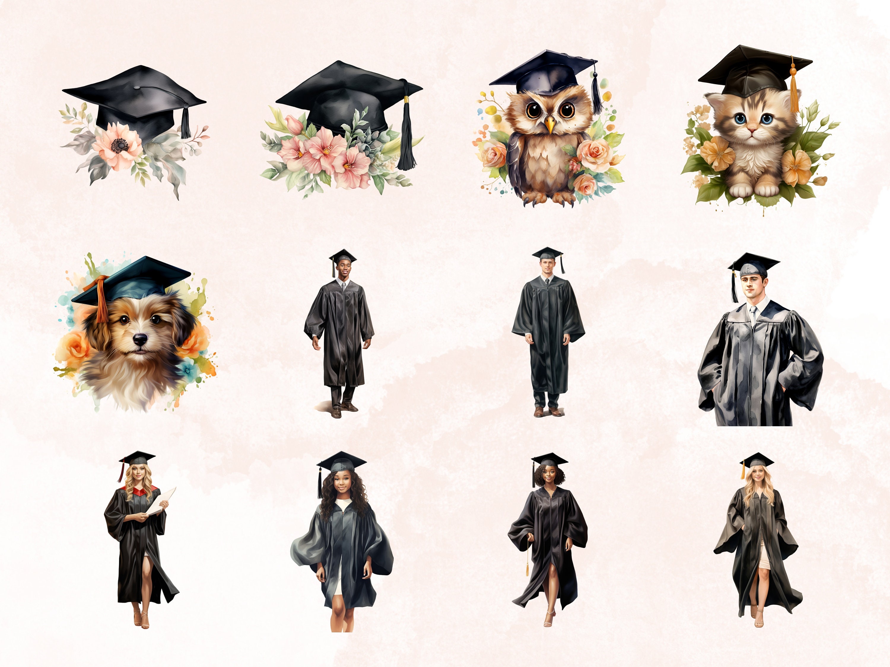 Watercolor Graduation Clipart, .graduation Cap, Graduation Ceremony ...
