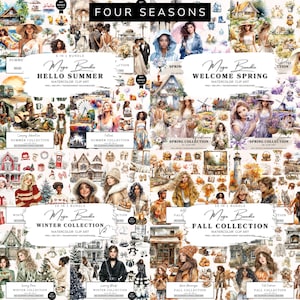 Seasonal Clipart Megabundle, Winter Graphics, Seasons Clipart, Spring ...