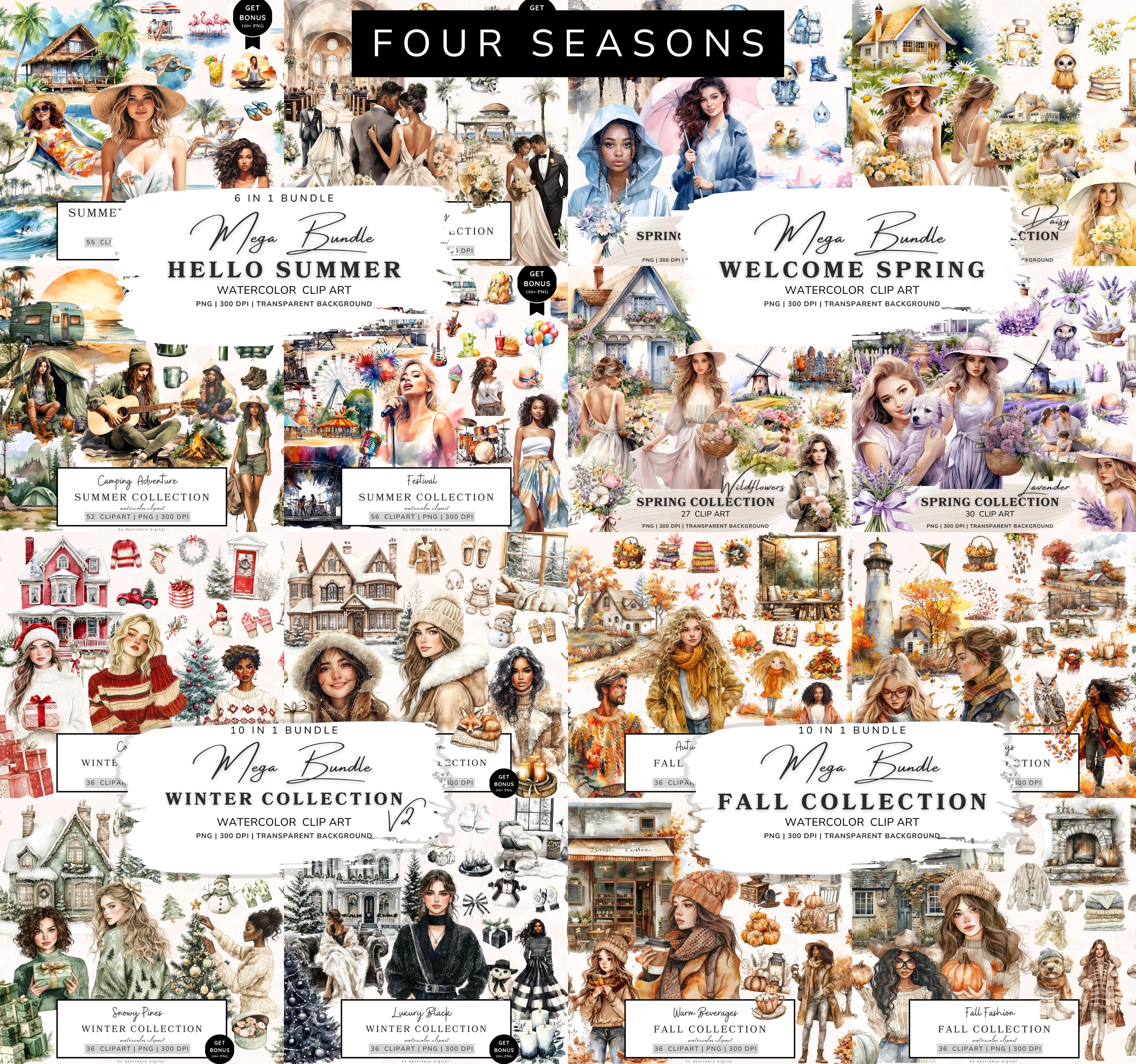 Seasonal Clipart Megabundle, Winter Graphics, Seasons Clipart, Spring ...