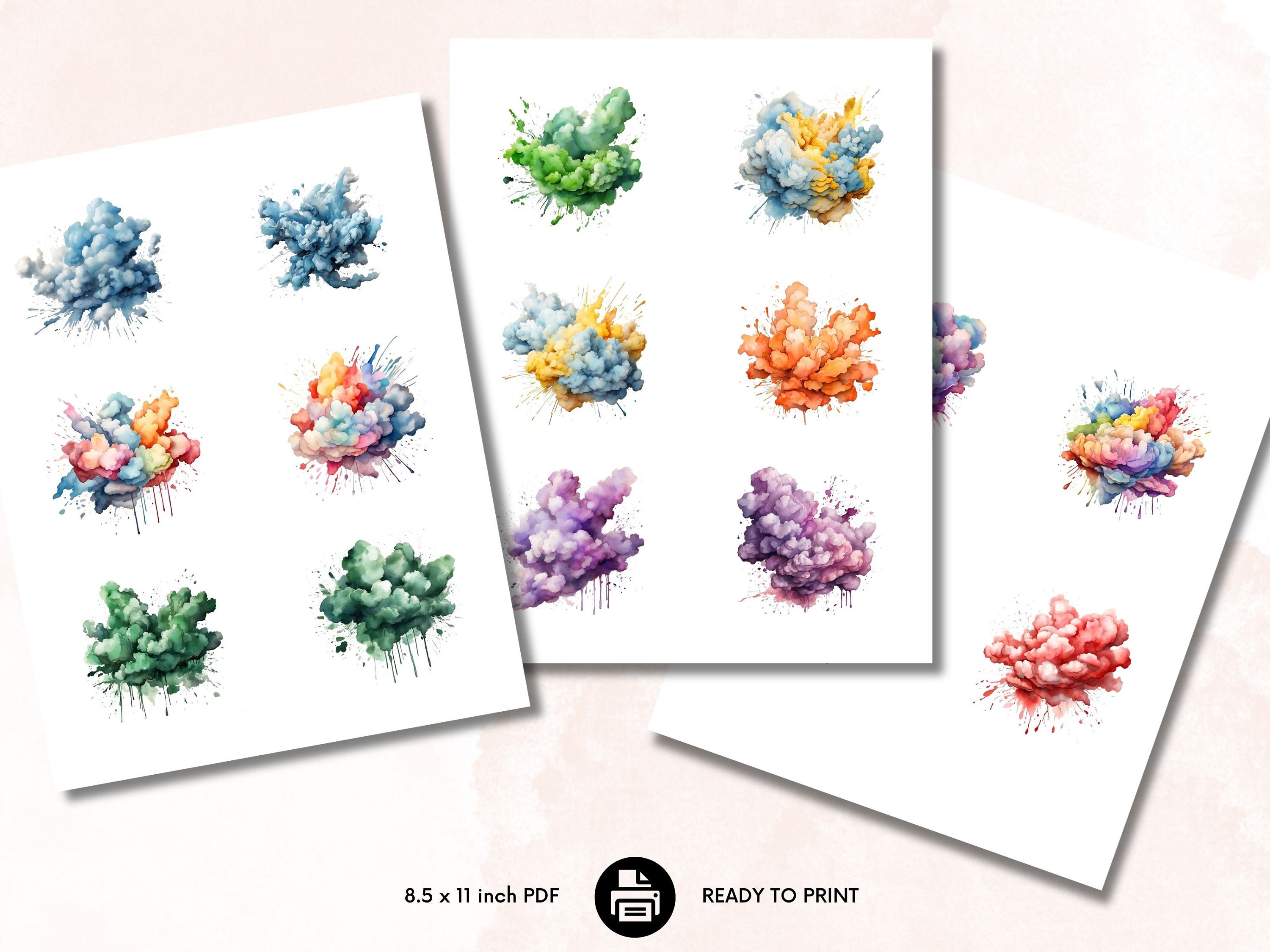 Color Splash Clipart, Watercolor Clipart Bundle, 16 PNG Paint Splatter ...