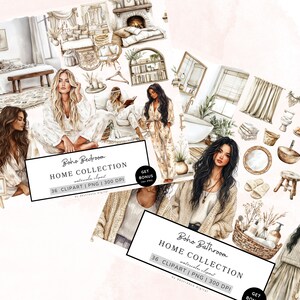 Boho Living Clipart Bundle, Cozy Cottagecore Clipart, Boho Life Png ...