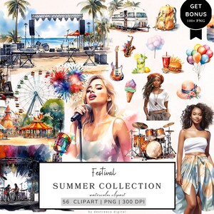 Hello Summer Clipart Bundle, Watercolor Summer Png Graphics, Holiday ...