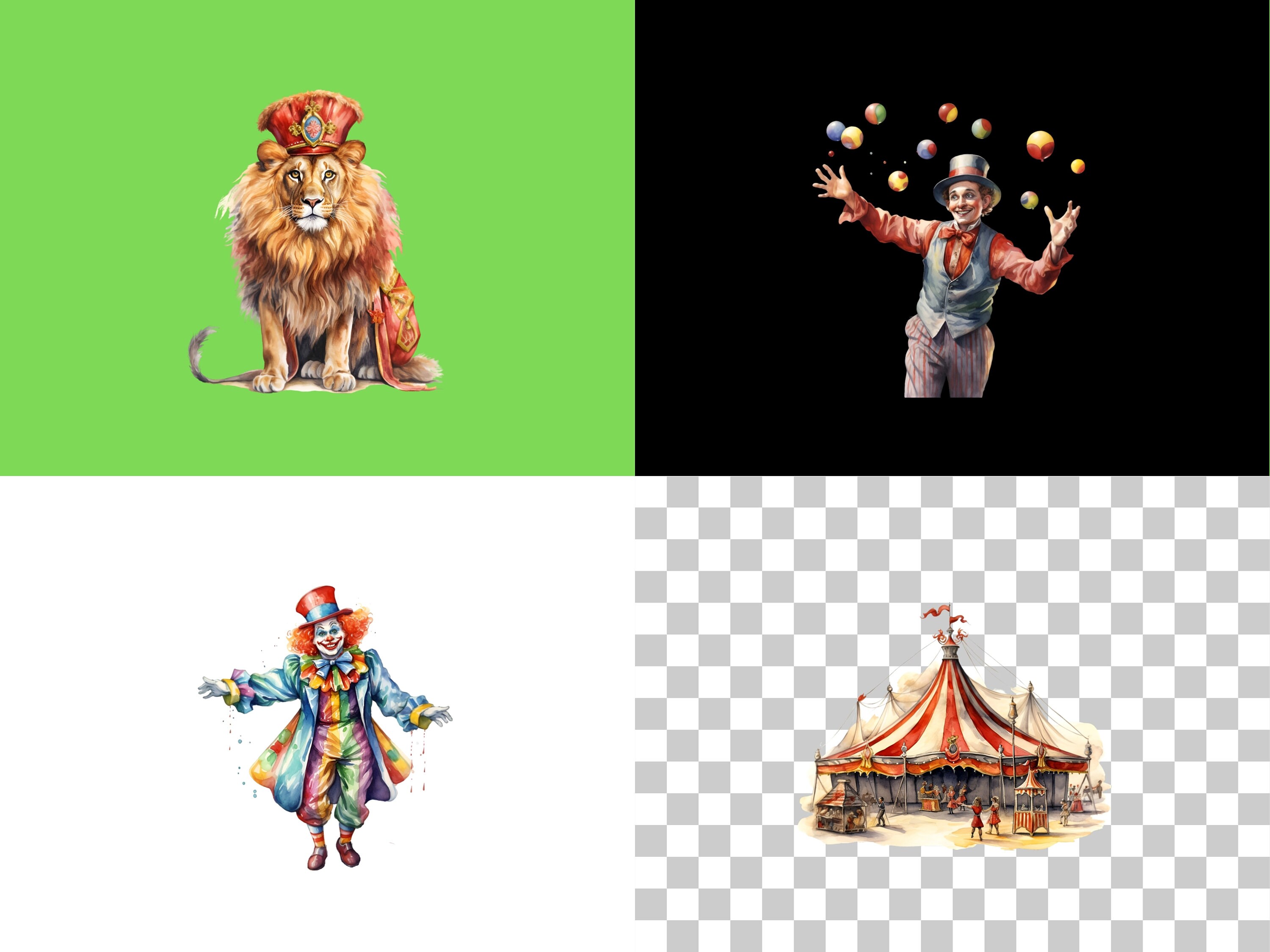 Watercolor Circus Clipart Bundle, Vintage Circus Png Graphics, Circus ...