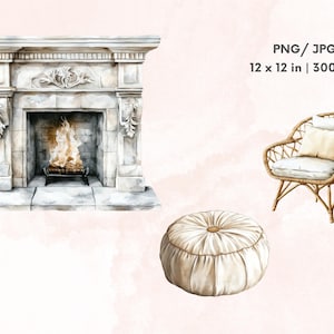 Watercolor Boho Living Clipart, Cozy Cottagecore Clipart, Boho Life Png ...