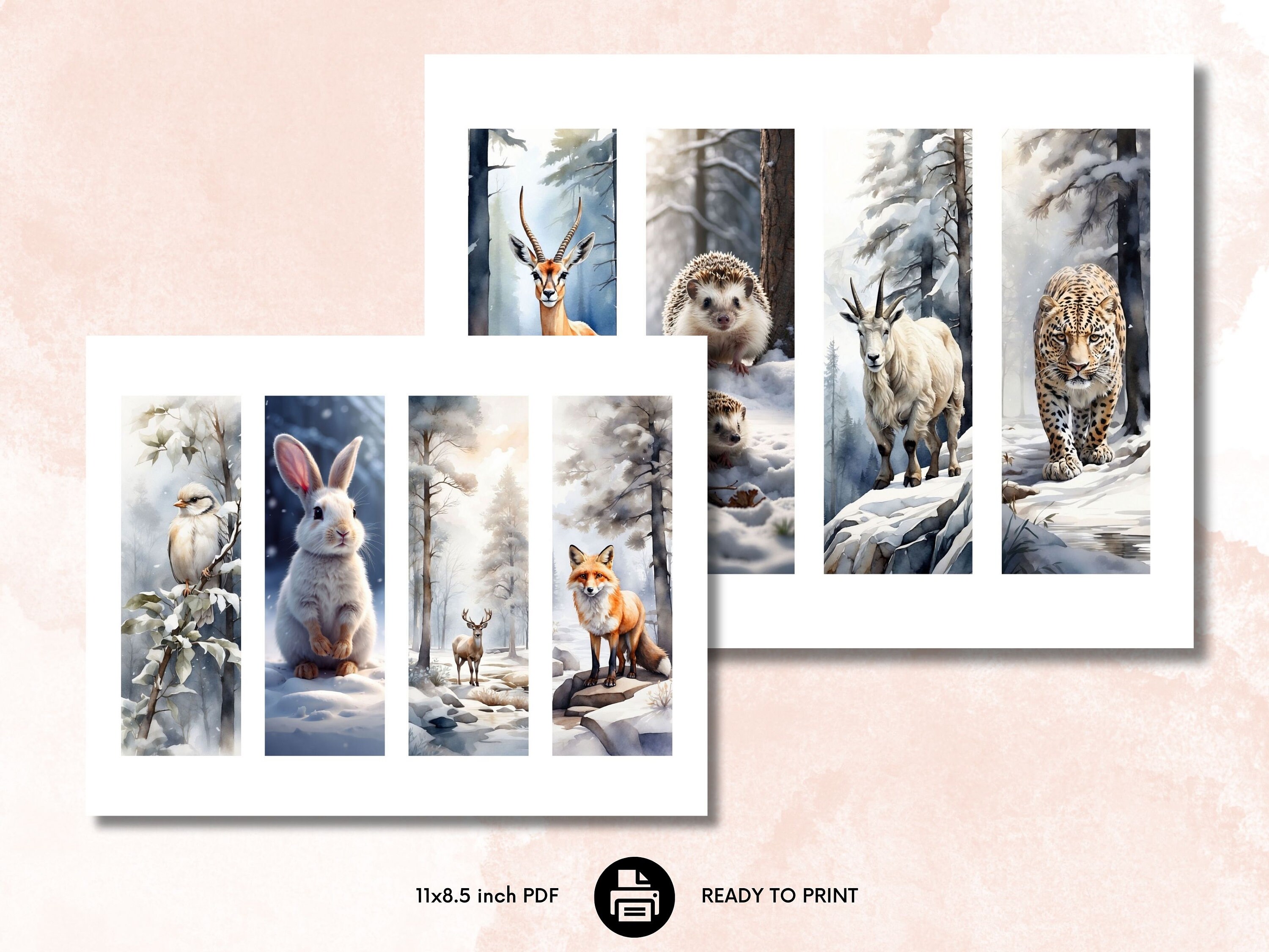 16 Winter Animals Printable Bookmarks, Watercolor Bookmark Sheets, PNG ...