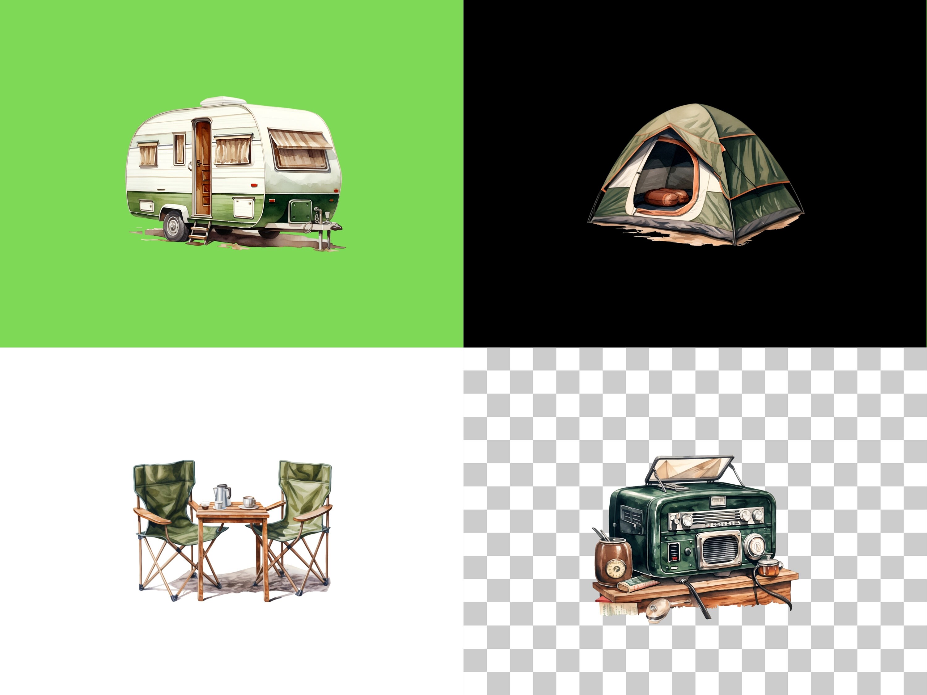 Watercolor Summer Clipart, Camping Clipart, Camp Tent Png, Campfire ...