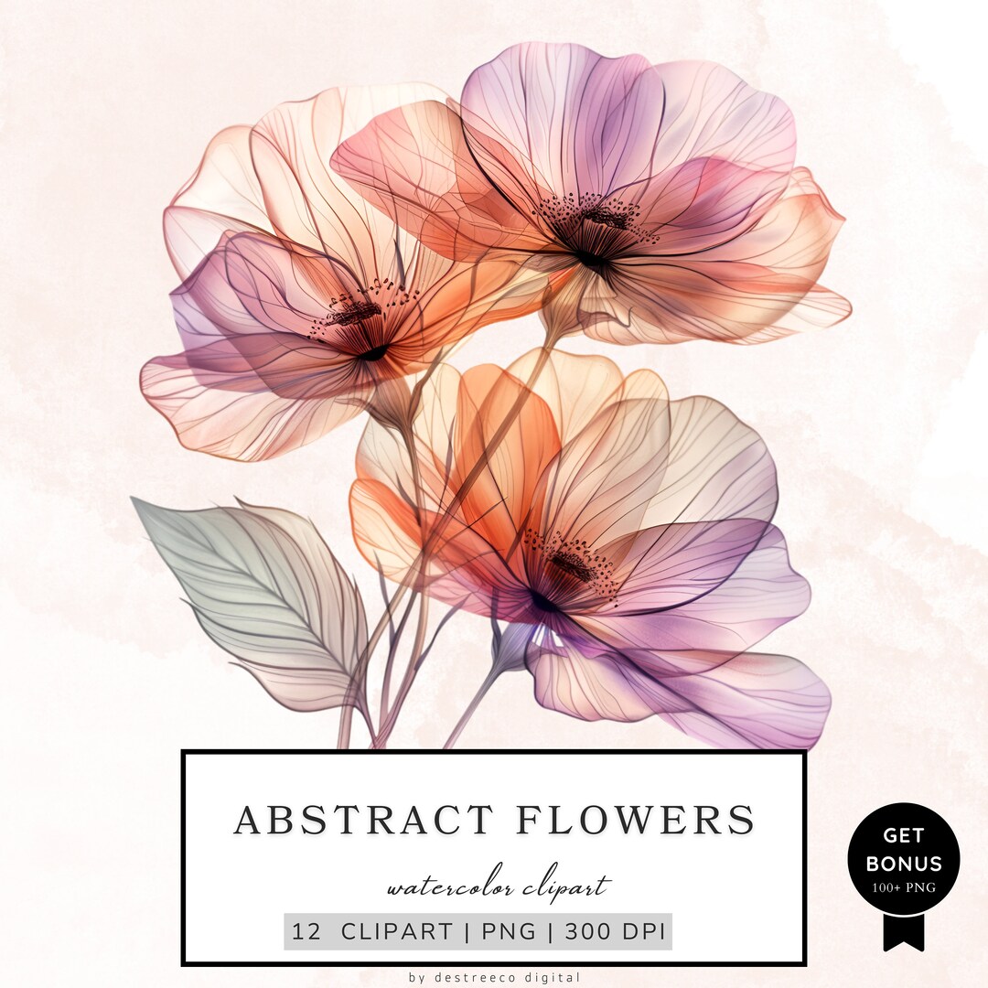 Watercolor Abstract Flowers Clipart, Flowers Art Print, Pink Flowers ...