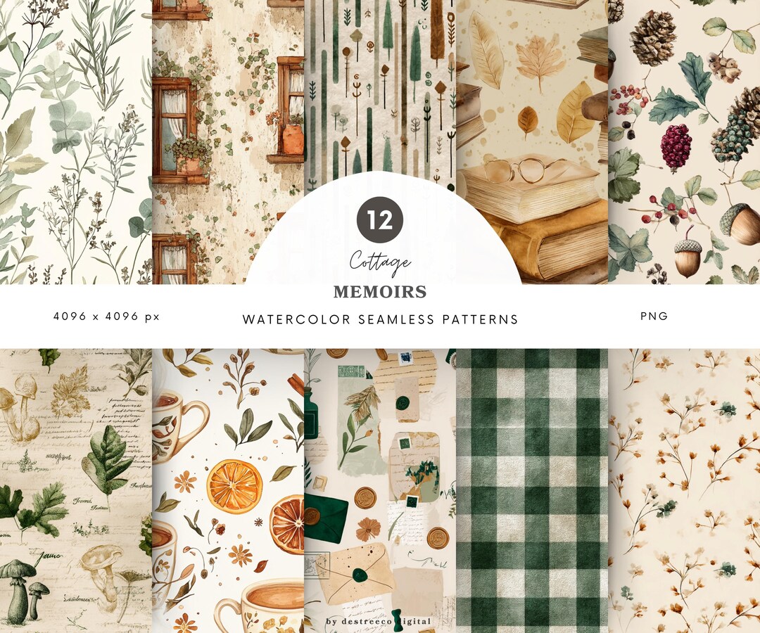 Cottage Memoirs Seamless Patterns, Rustic Patterns, Vintage Patterns ...