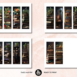 Stacked Books Bookmarks Printable Set, Watercolor Bookmarks, Book Lover ...