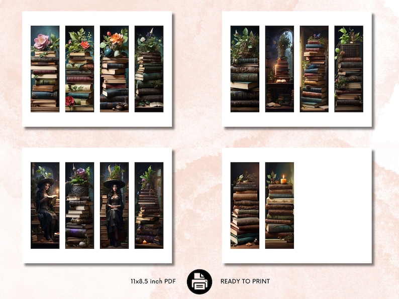 Stacked Books Bookmarks Printable Set, Watercolor Bookmarks, Book Lover ...