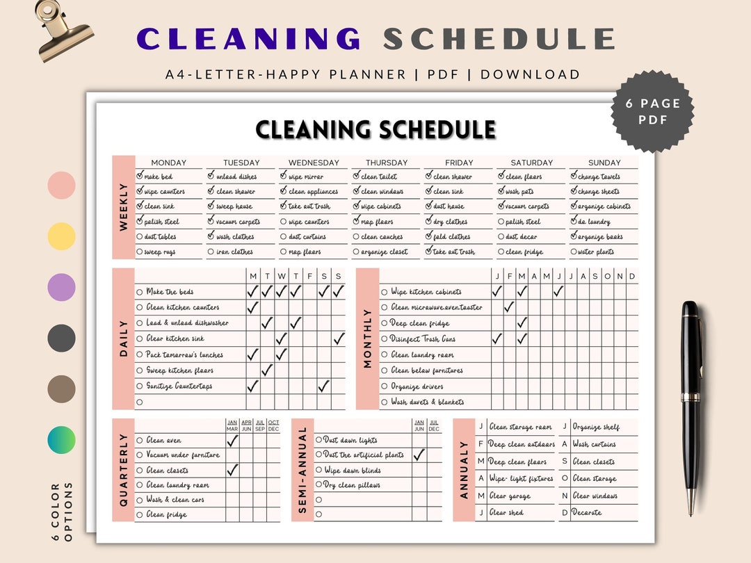 Editable Cleaning Schedule Printable Cleaning Checklist Weekly Monthly ...