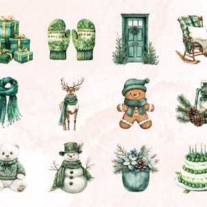 Winter Clipart Bundle, Cozy Christmas Clipart, Winter Clipart, Green ...