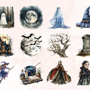 Watercolor Halloween Clipart, Spooky Night Png Bundle, Cute Fall ...