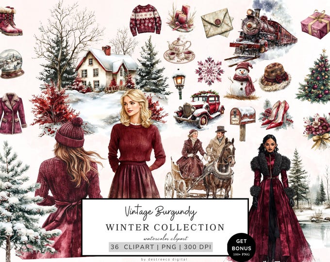 Winter Clipart Bundle, Cozy Winter Clipart, Christmas Graphics, Rustic ...