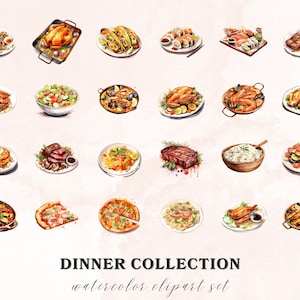 Watercolor Dinner Clipart, Dinner Menu Png Jpg Graphics, Delicious Meal ...