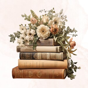 Vintage Floral Stacked Books Clipart, Books Clipart Bundle, Reading ...
