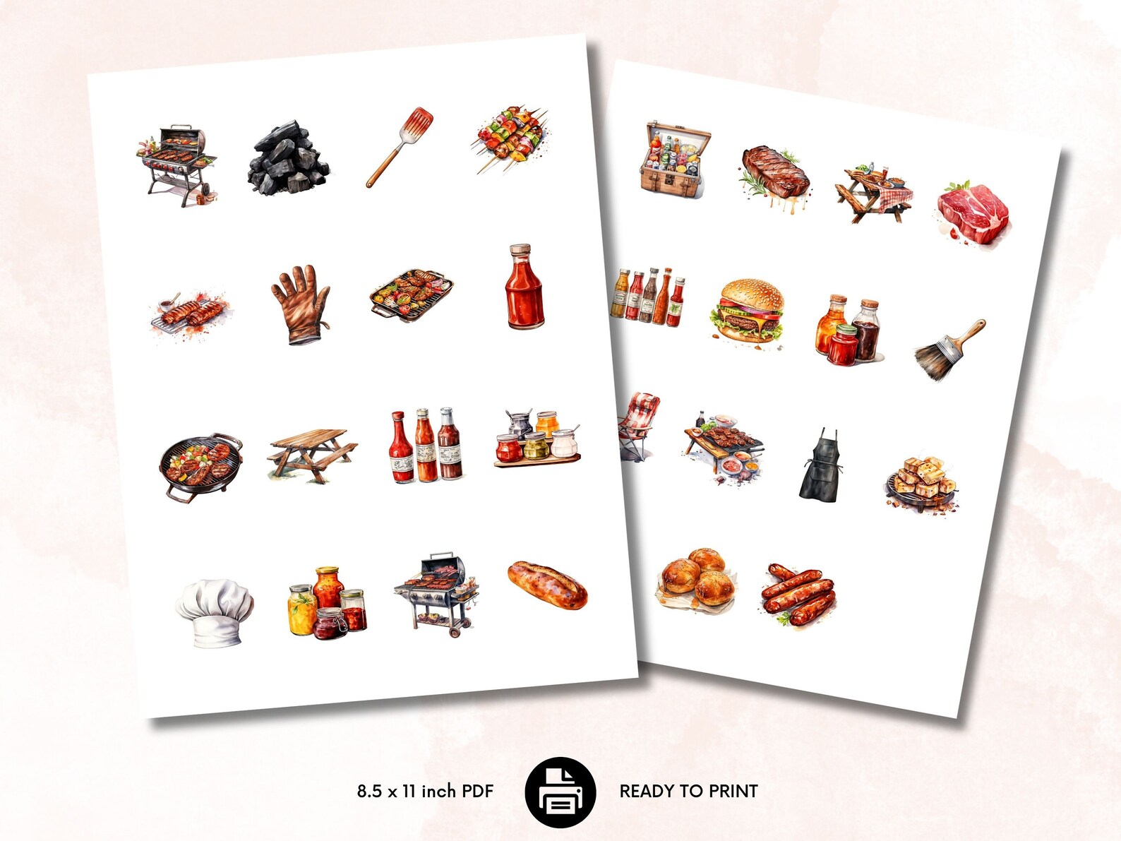 Watercolor Barbecue Clipart Bundle, BBQ Png, Grill Food Clipart, Picnic ...