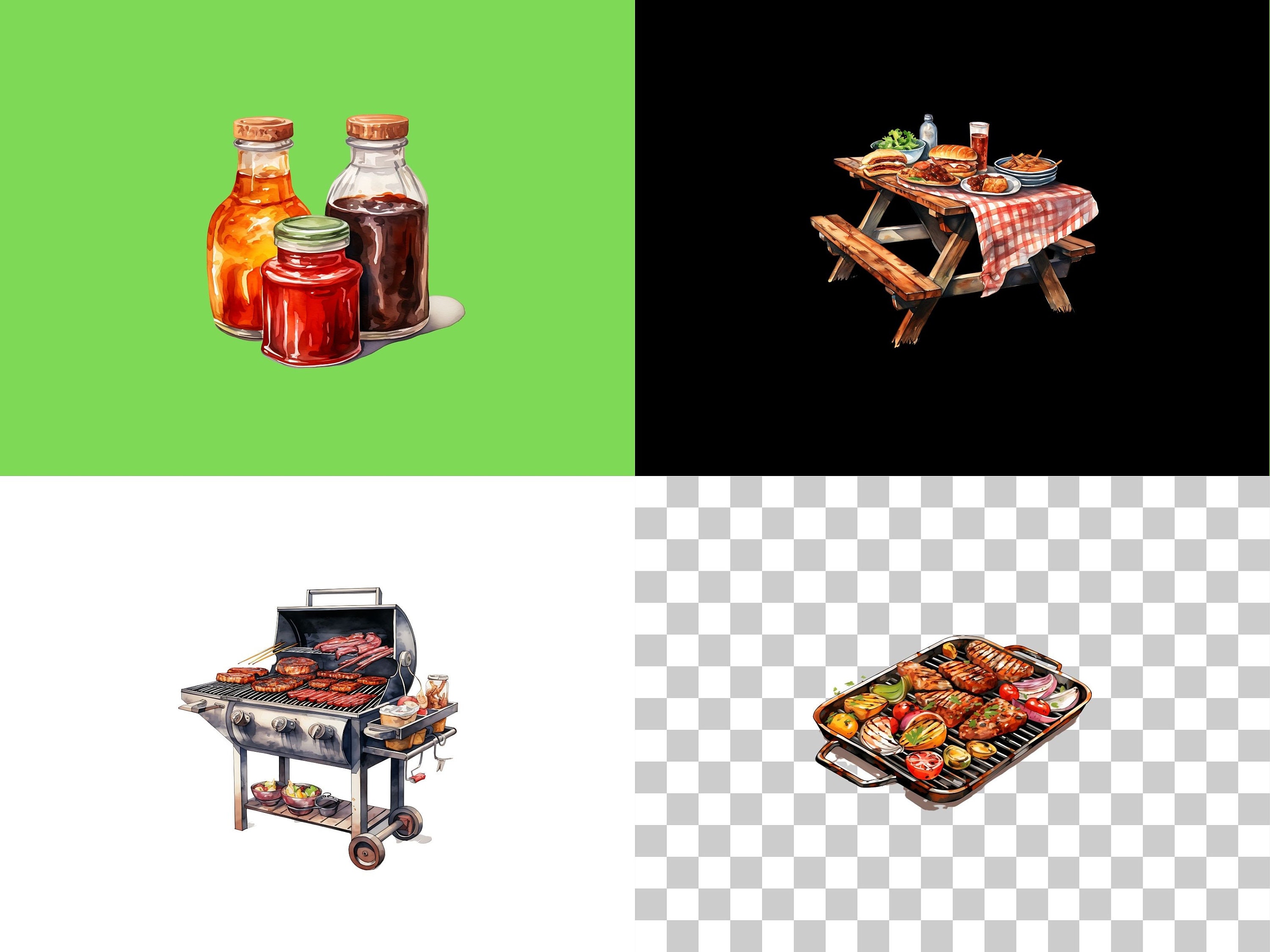 Watercolor Barbecue Clipart Bundle, BBQ Png, Grill Food Clipart, Picnic ...